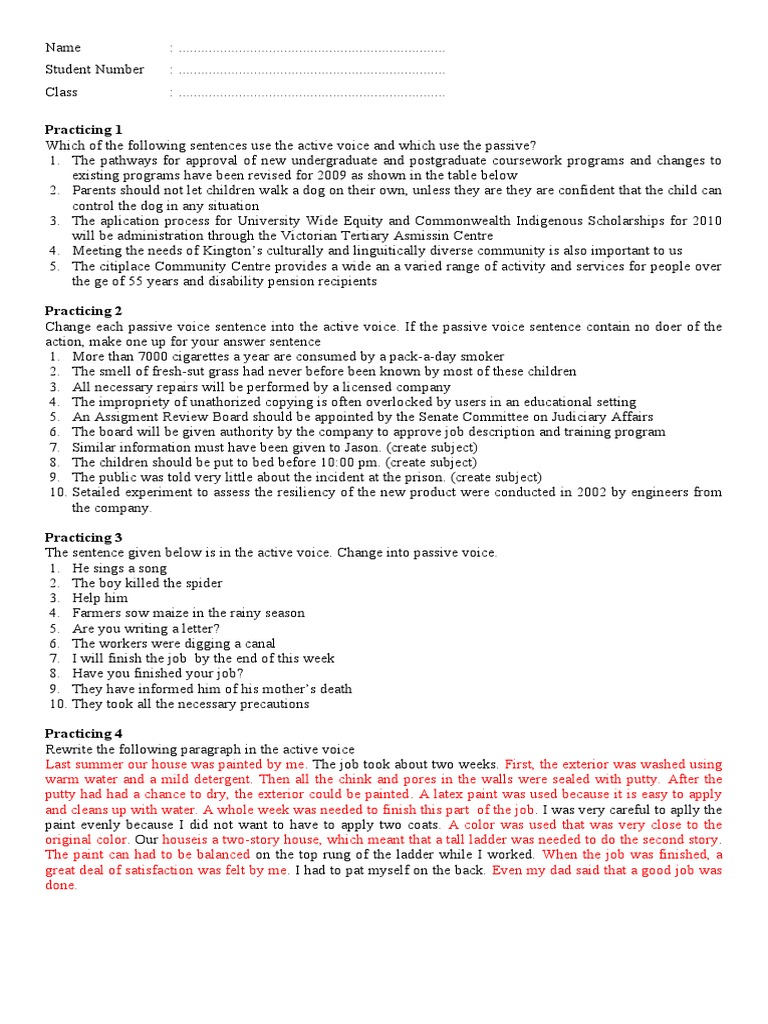 Active and Passive Voice Practice | PDF