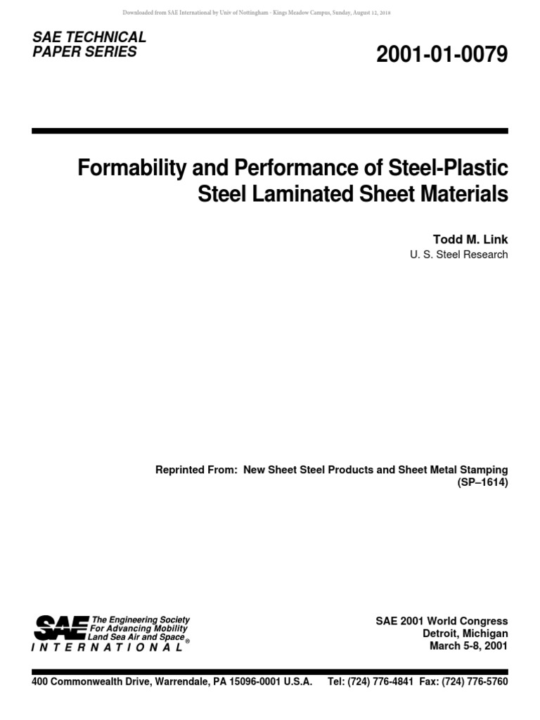 Sae Technical Paper Series: Todd M. Link | PDF | Strength Of Materials | Sheet Metal