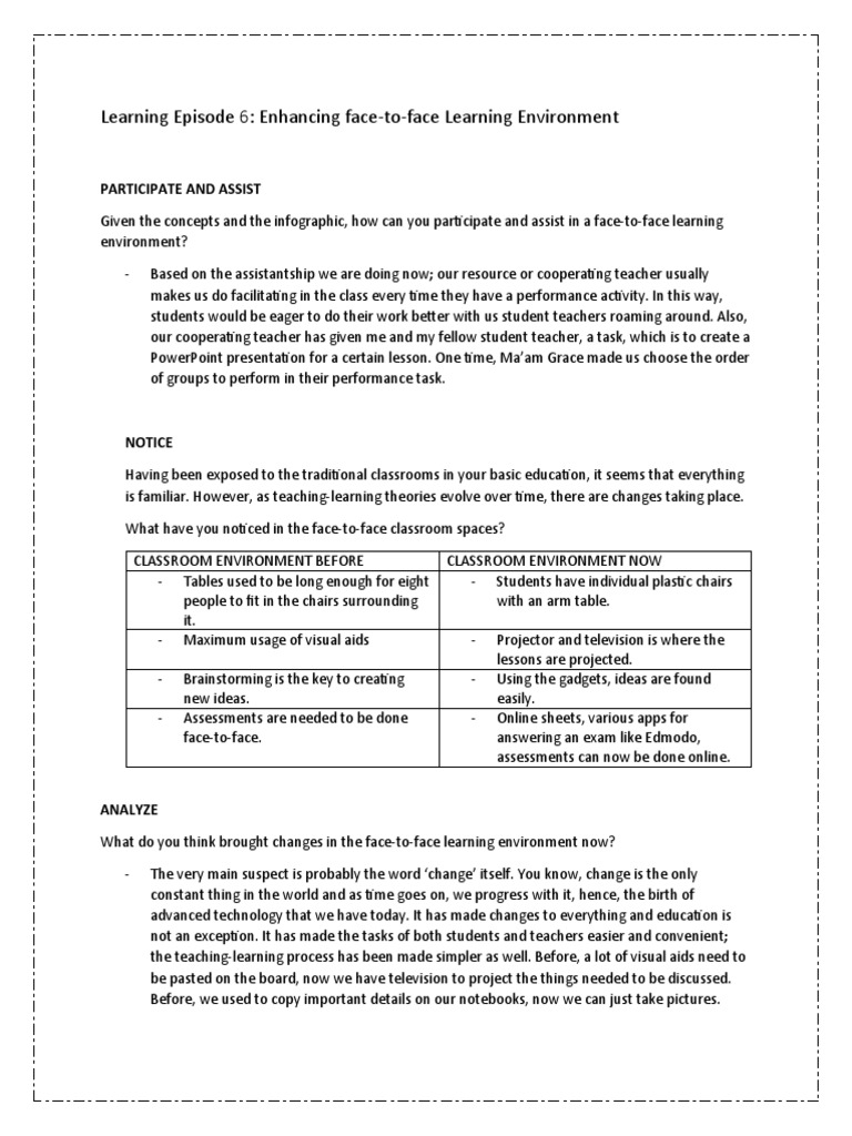 Learning Episode 6 FS2 Enhancing A Face To Face Learning Environment | PDF | Classroom | Learning