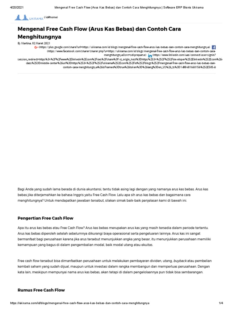 (Free Cash Flow) Mengenal Arus Kas Bebas Dan Contoh Cara Menghitungnya | PDF