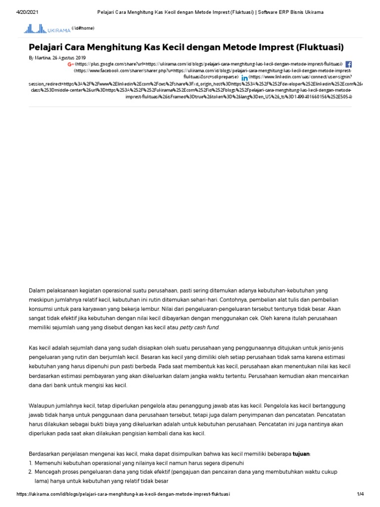 (Fluktuasi) Pelajari Cara Menghitung Kas Kecil Dengan Metode Imprest | PDF