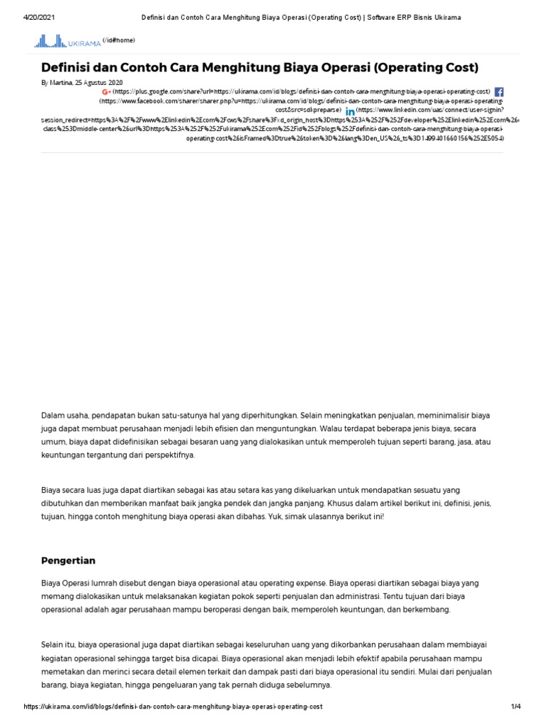 (Operating Cost) Definisi Dan Contoh Cara Menghitung Biaya Operasi | PDF