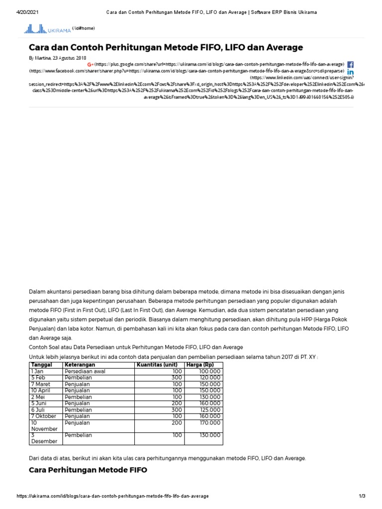 Cara Dan Contoh Perhitungan Metode FIFO, LIFO Dan Average | PDF