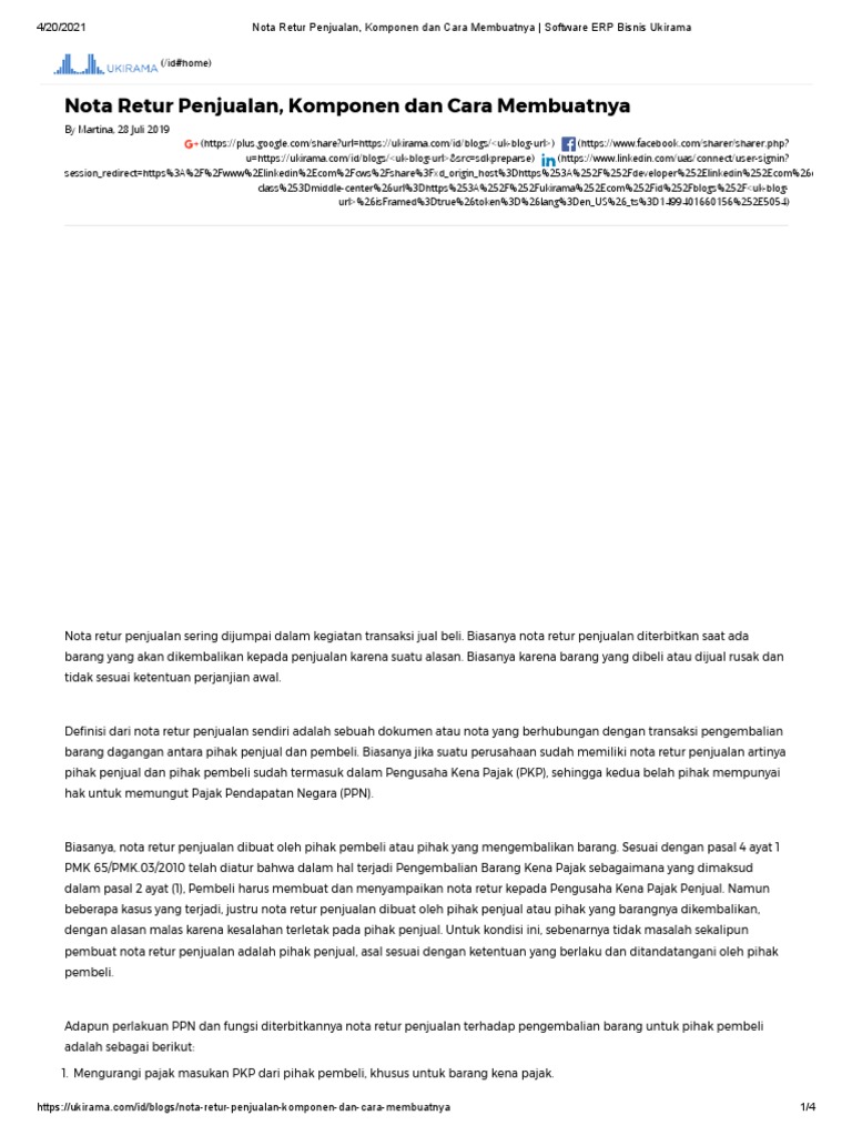 Nota Retur Penjualan, Komponen Dan Cara Membuatnya | PDF