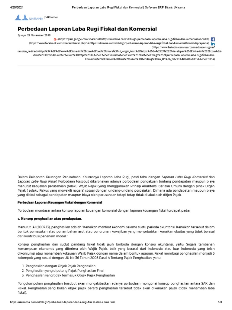 Perbedaan Laporan Laba Rugi Fiskal Dan Komersial | PDF