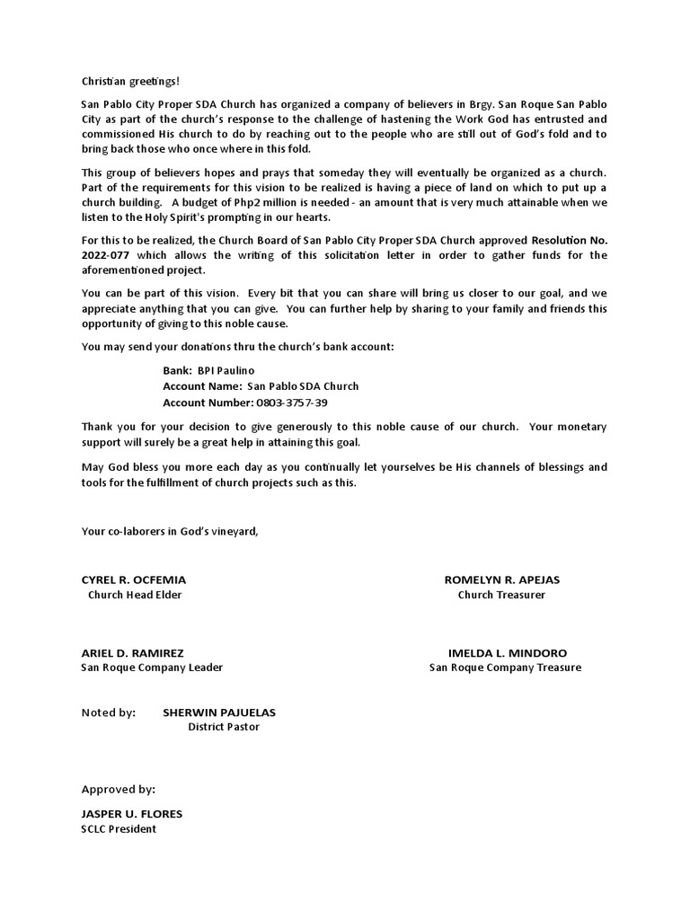 SAN ROQUE - Solicitation Letter | PDF