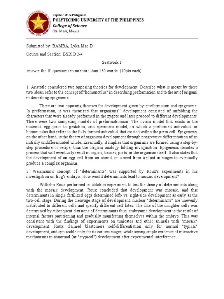 Development Theories: Preformation vs. Epigenesis | PDF | Embryo | Biology
