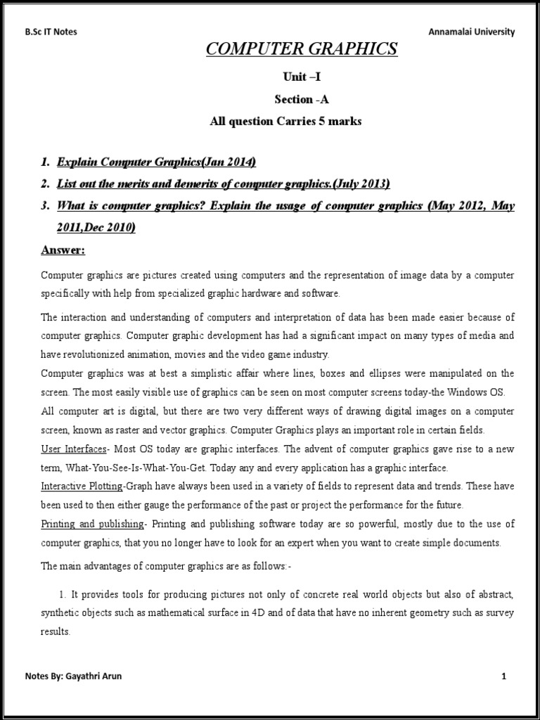 Unit I | Download Free PDF | Computer Graphics | Computer Keyboard