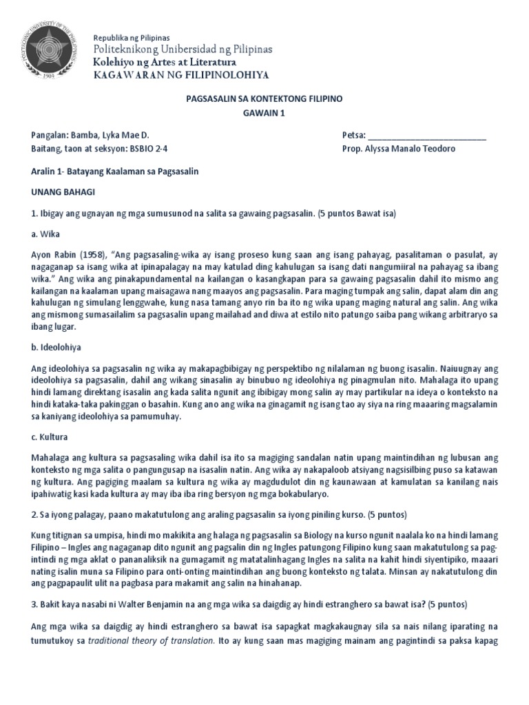 PFK Pagsasalin | PDF