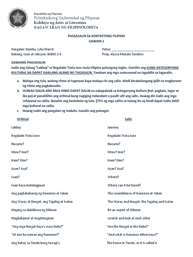 PFK Pagsasalin Act 2 | PDF