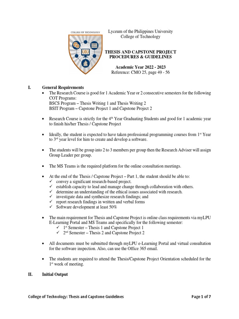 Cot Thesis And Capstone Project Procedures And Guidelines 2023 Pdf Thesis Microsoft Power