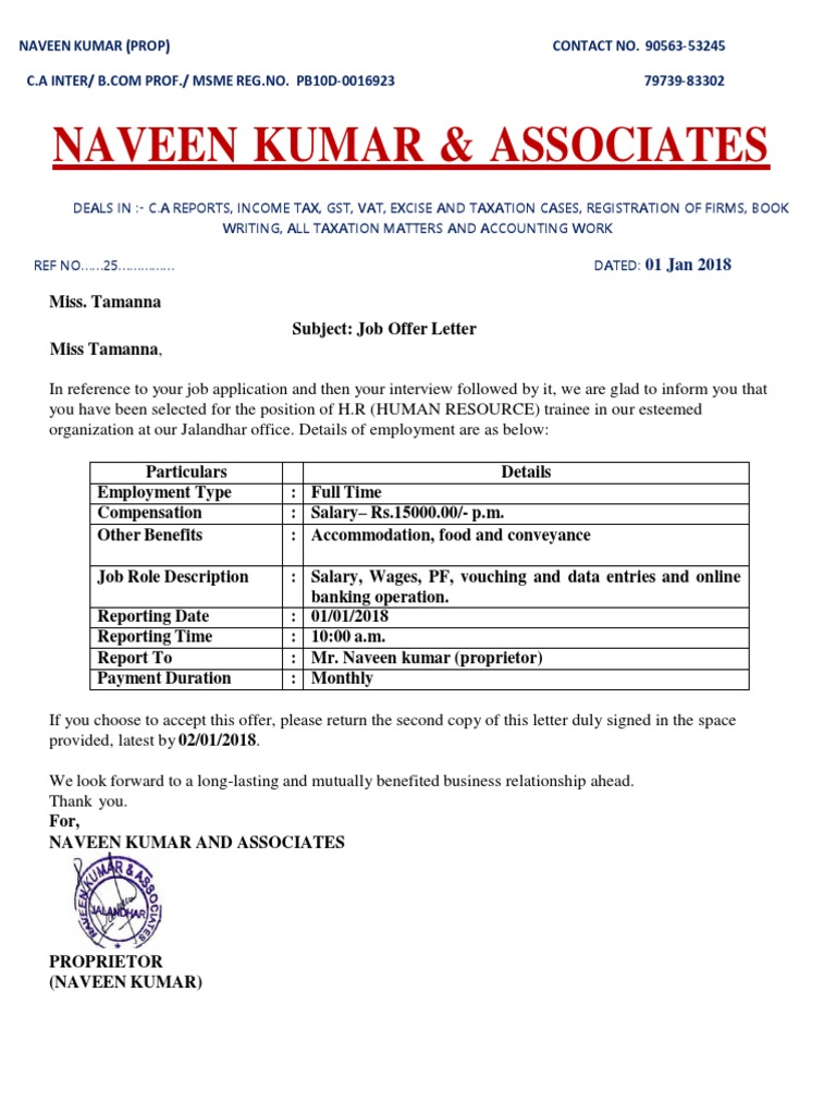 TAMANNA APPOINTMENT LETTER | PDF