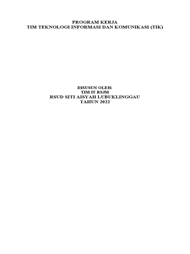 Program Kerja TIK RSUD Siti Aisyah | PDF | Bisnis