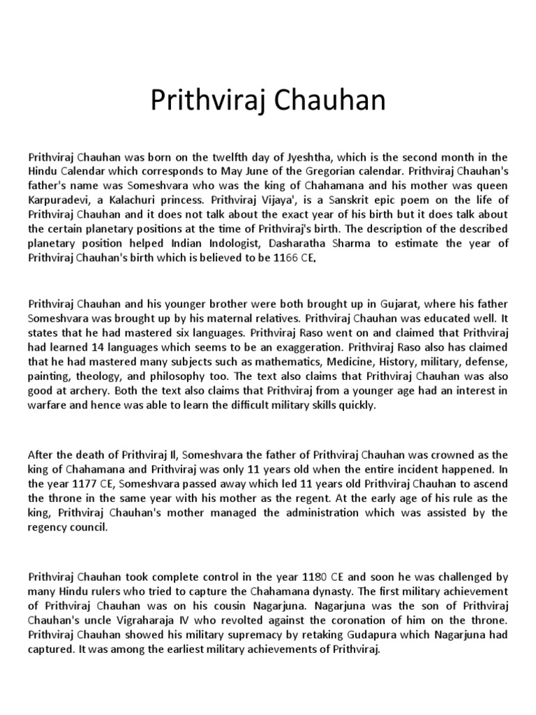 Prithviraj Chauhan Biography | PDF