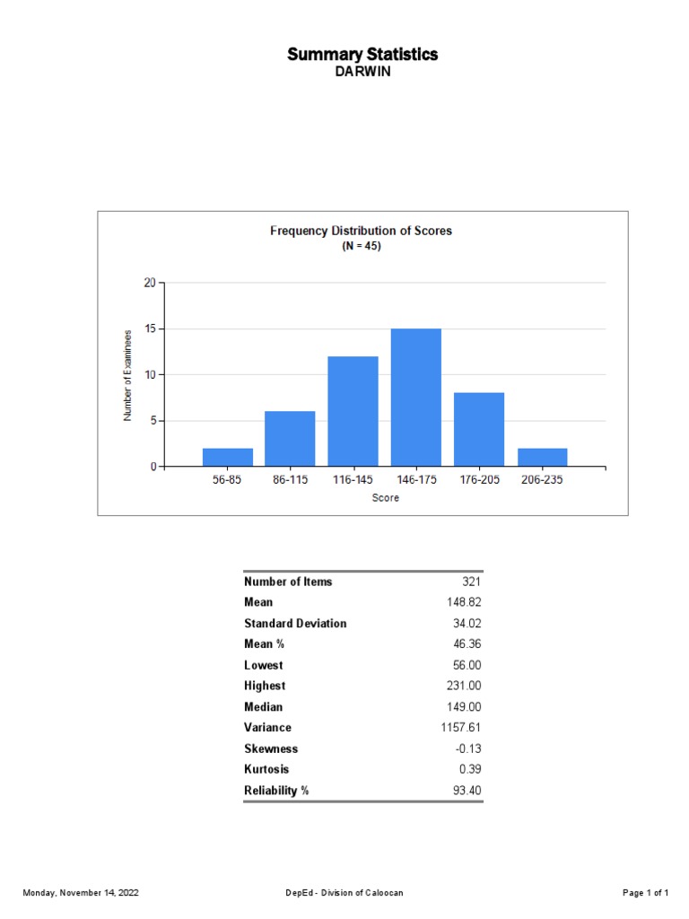 Summary Statistics Darwin | PDF
