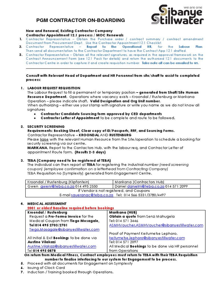 Contractor ON-BOARDING PROCESS - PGM 2022 | PDF | Business