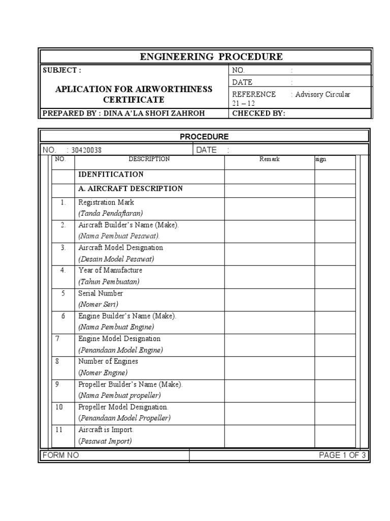 Aplication For Airworthiness Certificate Revisi | PDF | Transport ...