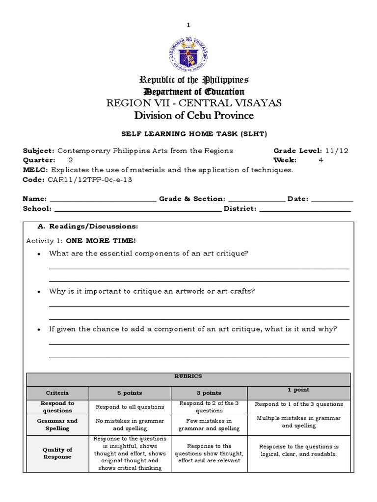 SHLT ConArts Q2 W4 by Bethany Anne U. Mendez | Download Free PDF | Composition (Visual Arts ...
