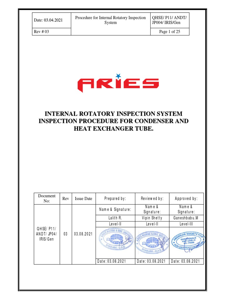 Aries Iris Tube Procedure | PDF | Nondestructive Testing | Ultrasound