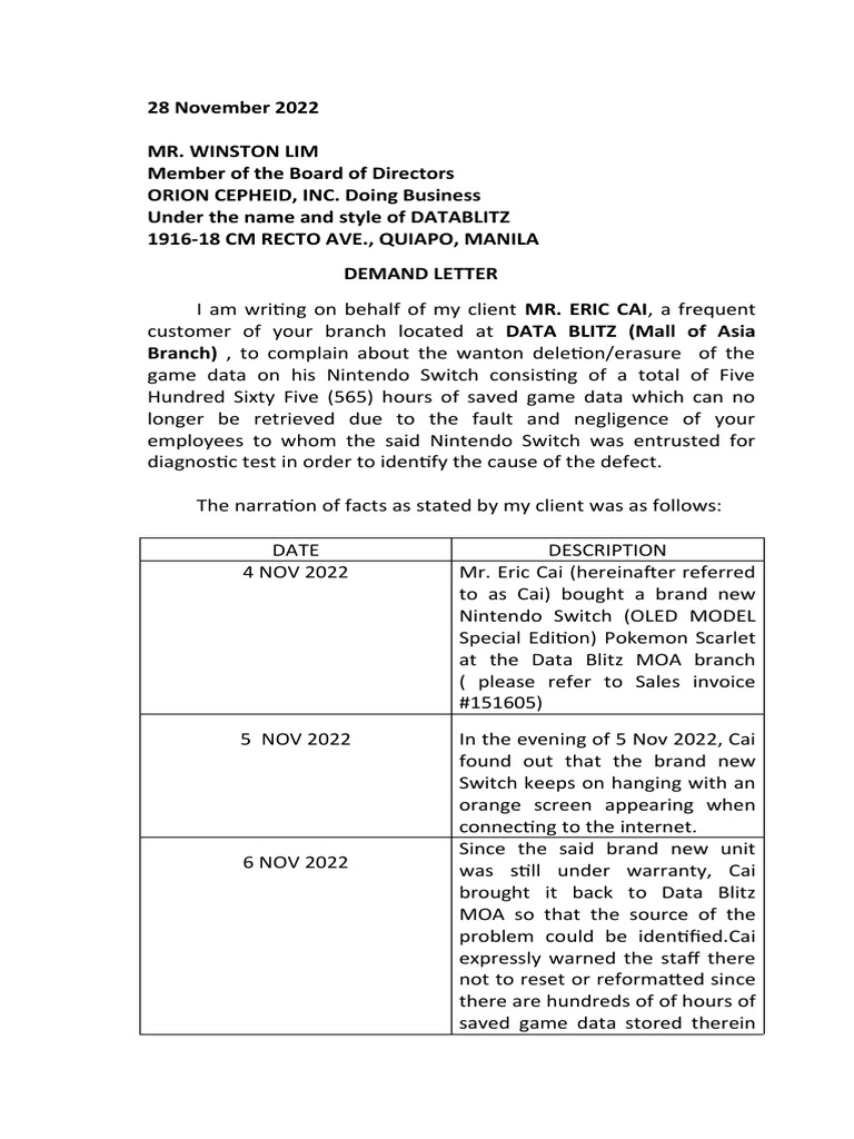 Eric Cai Demand Letter | PDF