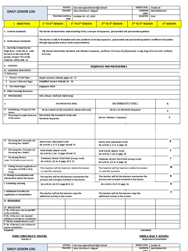 DLL Math 10 2023 | PDF | Mathematics | Learning