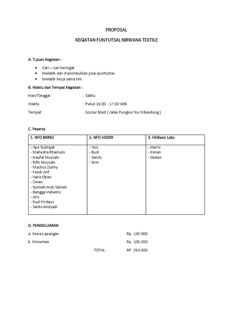 Proposal Fun Futsal | PDF