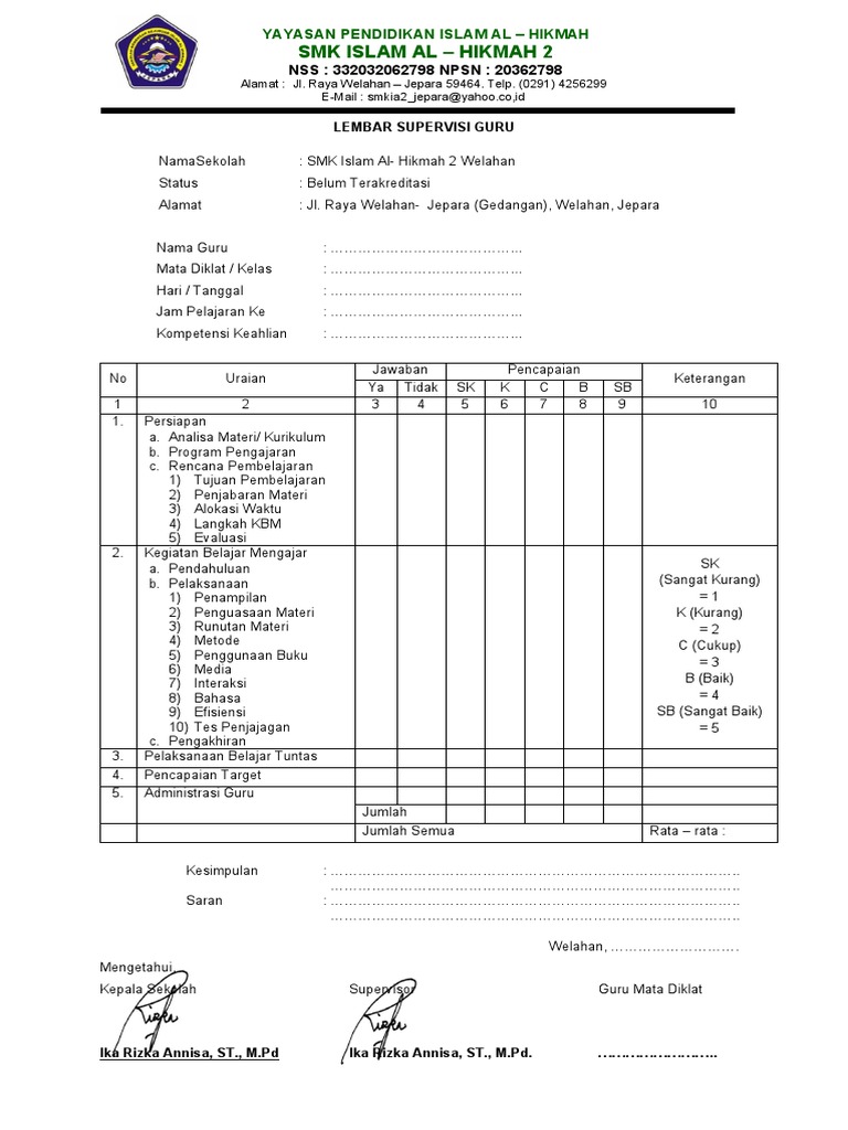 Lembar Supervisi Guru | PDF