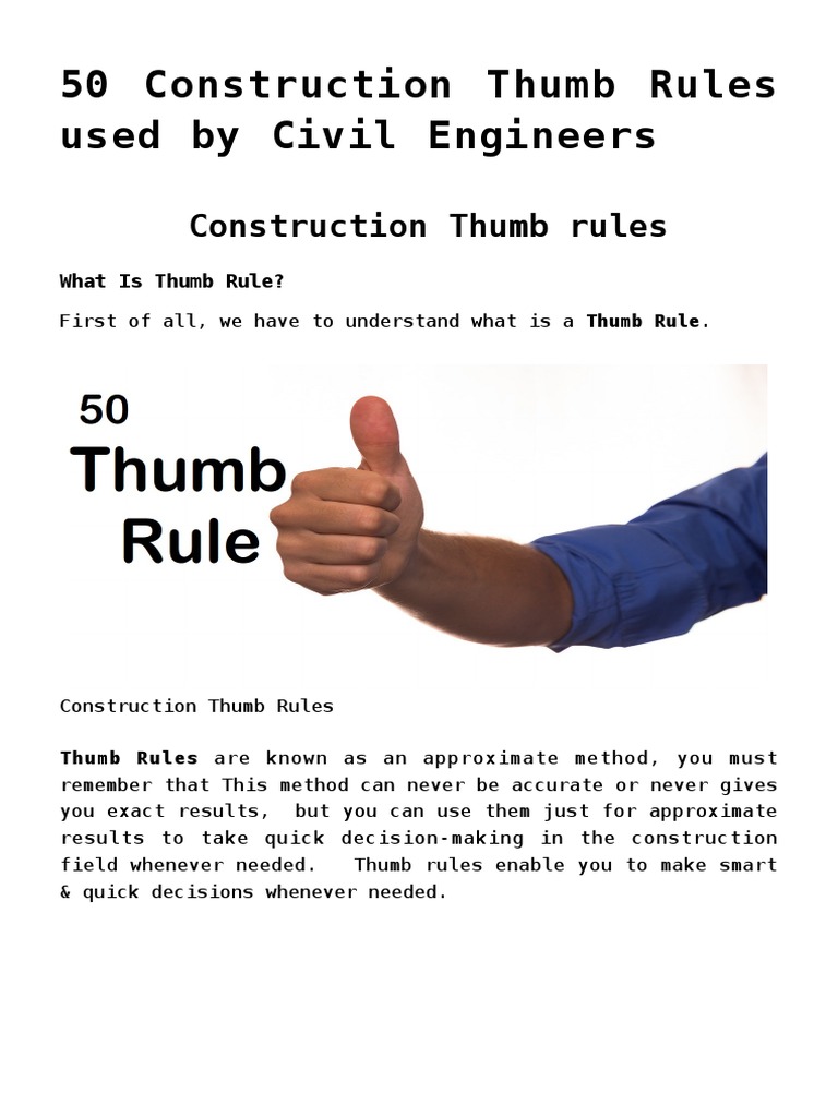 50 Construction Thumb Rules Used by Civil Engineers | PDF | Concrete ... 50 Construction Thumb Rules Used by Civil Engineers | PDF | Concrete ...