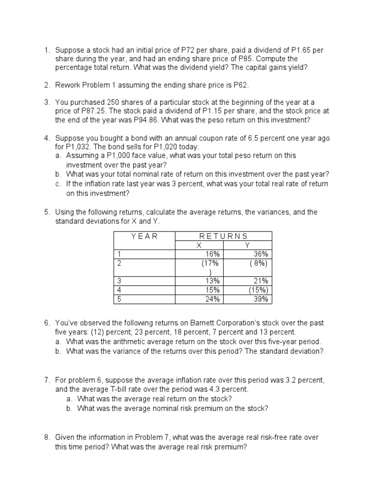 Problems Chapter 10 | Download Free PDF | Stocks | Yield (Finance)