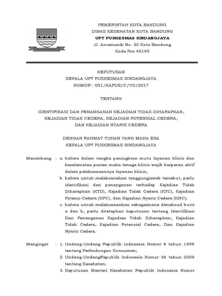 51 SK Identifikasi Dan Penganganan KTD, KPC, KNC | PDF