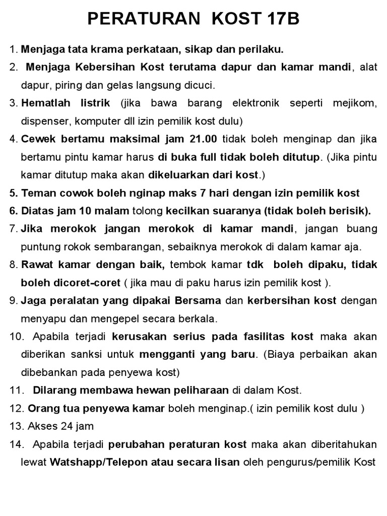 PERATURAN KOST Dayu | PDF