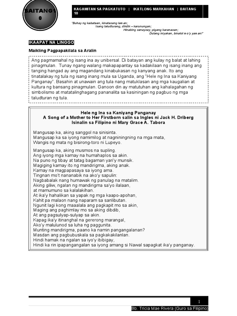 3M4L - Hele NG Ina Sa Kaniyang Panganay | PDF