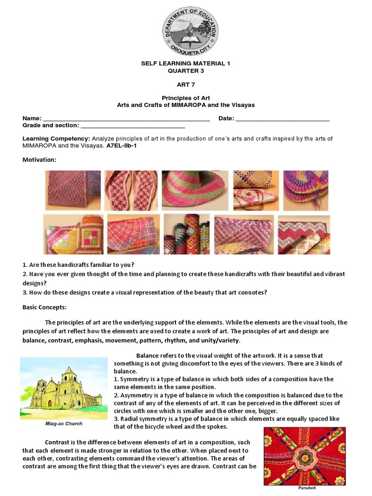 Arts 7 Quarter 3 SLM 1 | PDF | Composition (Visual Arts) | Cognitive ...