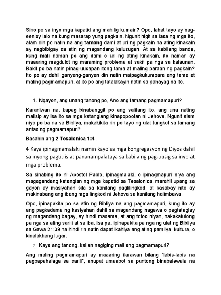 Ano Ang Pagkakaiba NG Tama at Maling Pagmamapuri | PDF