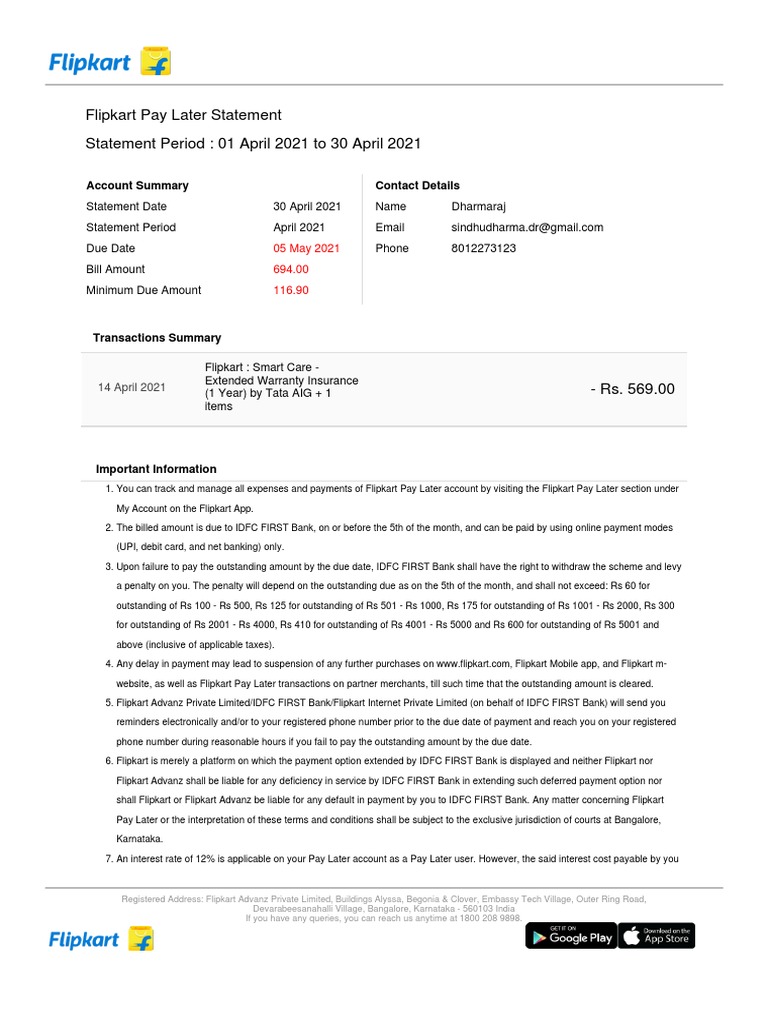 Pay Later Statement | PDF | Debit Card | Banking