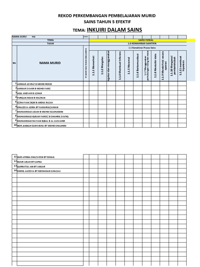 Template Borang Transit Tahun 5 | PDF