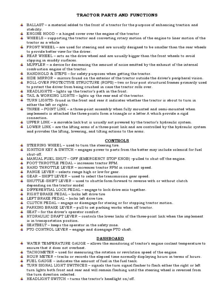 Tractor Parts and Their Functions Guide | PDF | Tractor | Diesel Engine