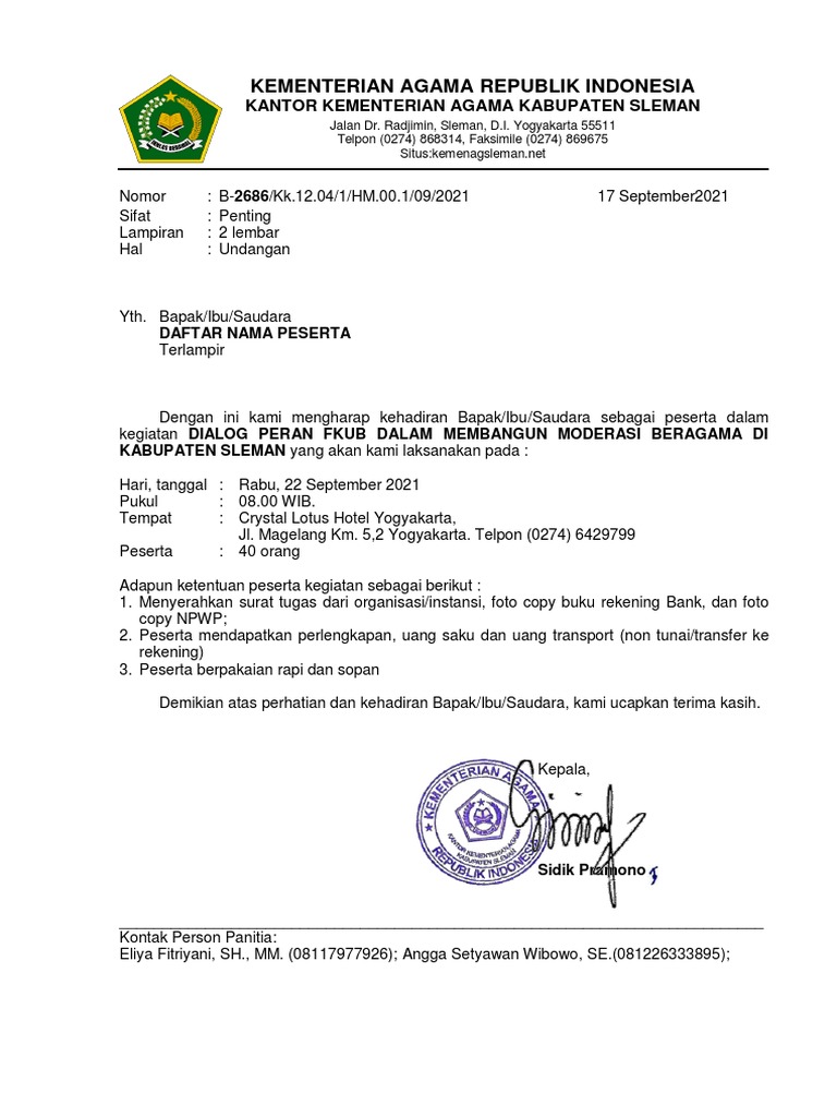 Undangan Dialog Moderasi Beragama Sleman | PDF