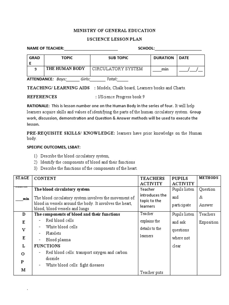 I-Science g9 Lesson Plans g9 by D. Phiri | PDF | Atrium (Heart) | Heart ...