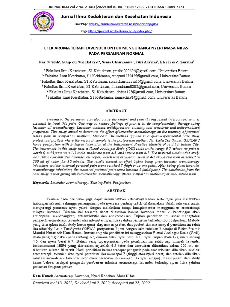 30-35 Efek Aroma Terapi Lavender Untuk Mengurangi Nyeri Masa Nifas Pada ...