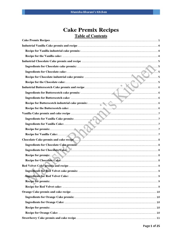 Cake Premix Recipes Final | PDF | Cakes | Cupcake