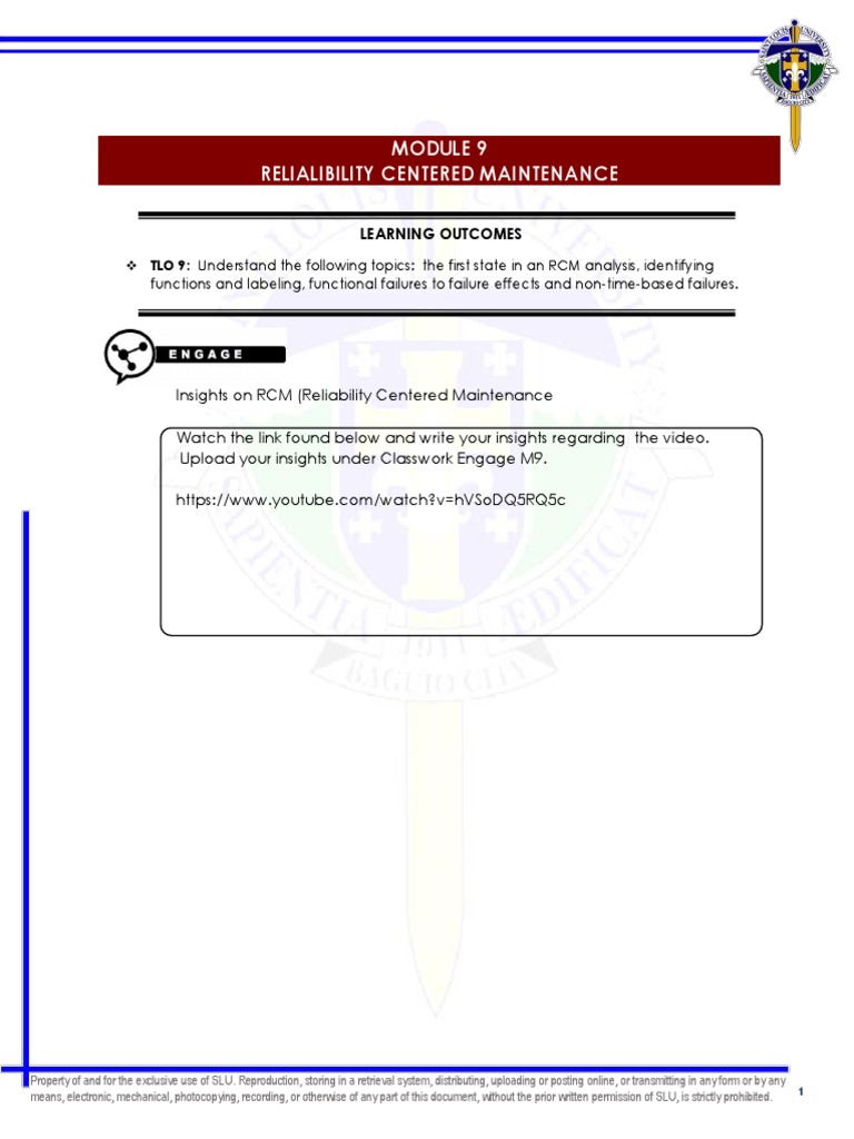 SEA IE-4291-Module 9 - RELIABILITY CENTERED MAINTENANCE | PDF | Reliability Engineering ...