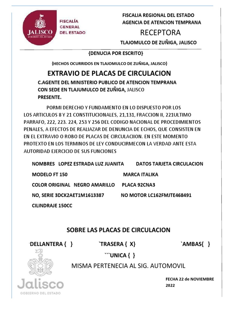 Extravio de Placa | PDF