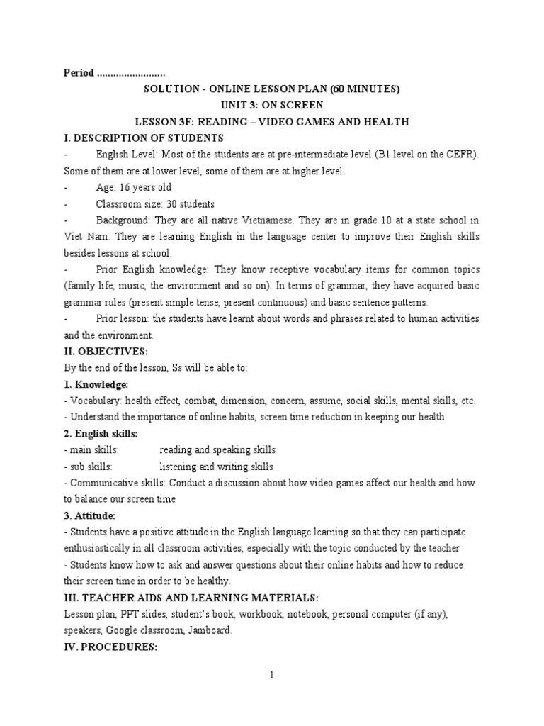 Lessonplan 3F | PDF | English Language | Vocabulary