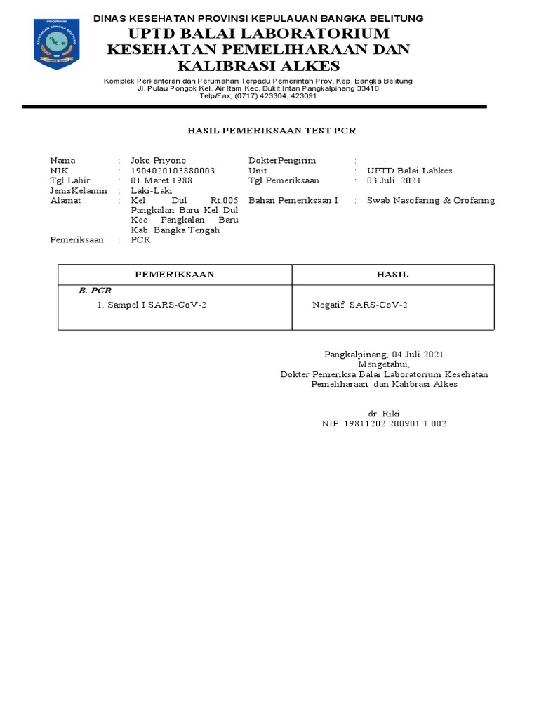 Form Hasil Swab | PDF