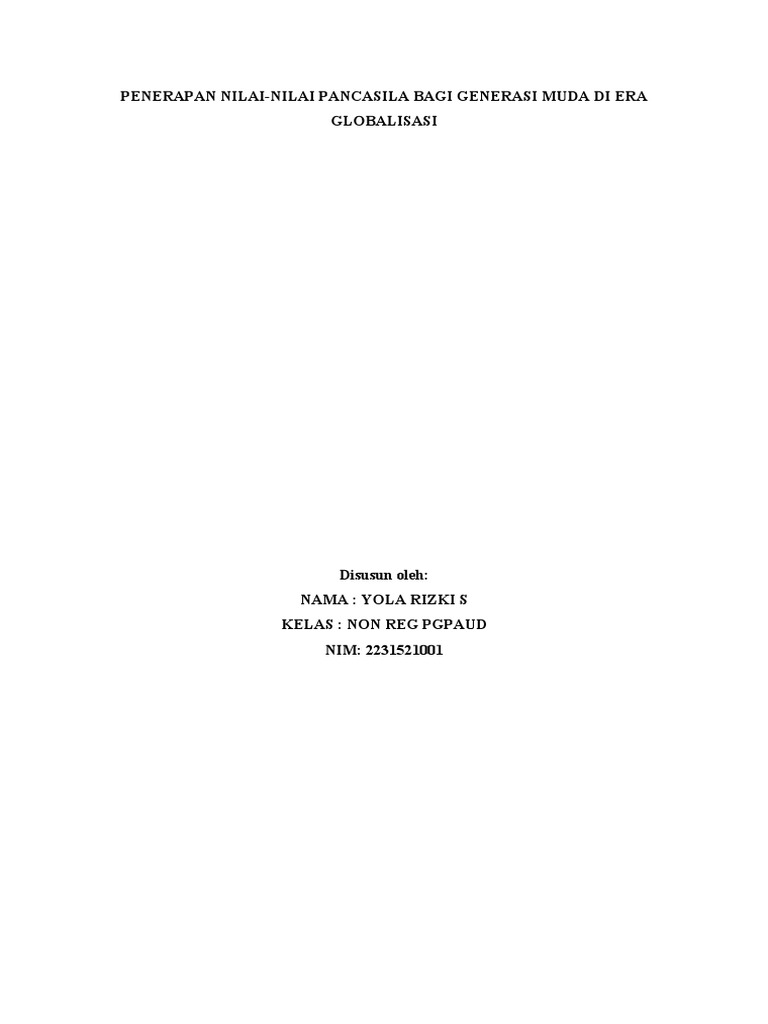 Penerapan Nilai-Nilai Pancasila Bagi Generasi Muda Di Era Globalisasi | PDF