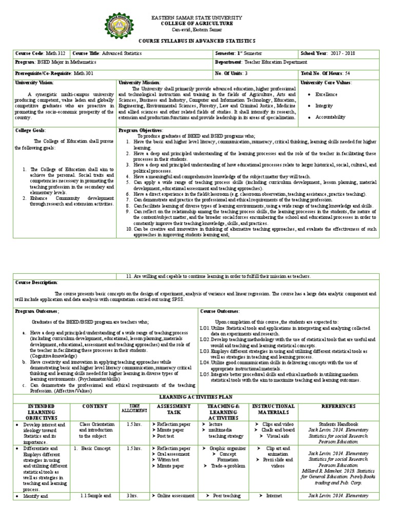 Advanced Statistics | PDF | Teaching Method | Statistics
