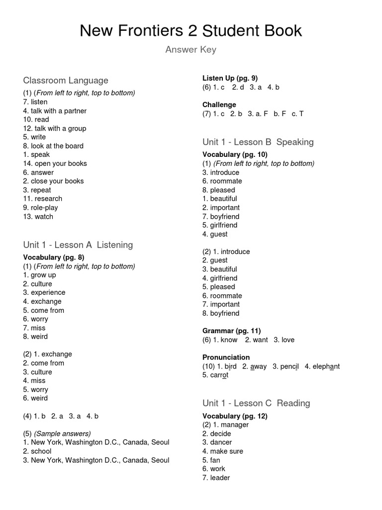 New Frontiers - 2 - Student - Book - Answer - Key | PDF | Hand | Waiting Staff