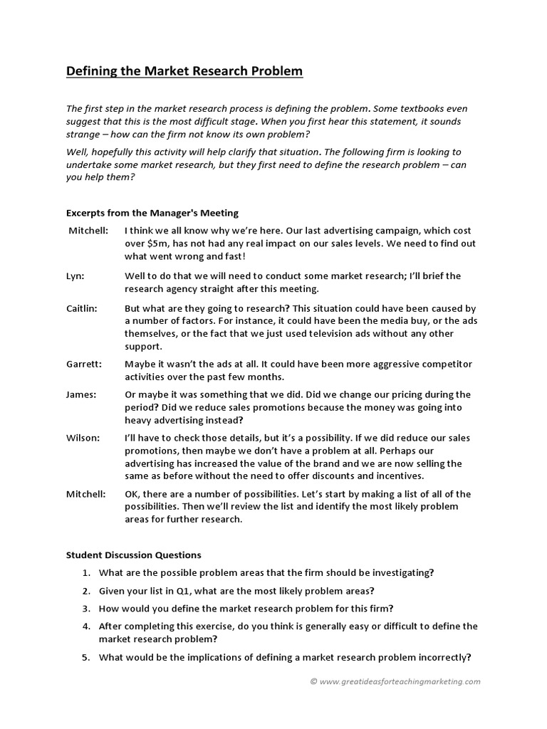 Defining The Market Research Problem | PDF | Sales | Market (Economics)