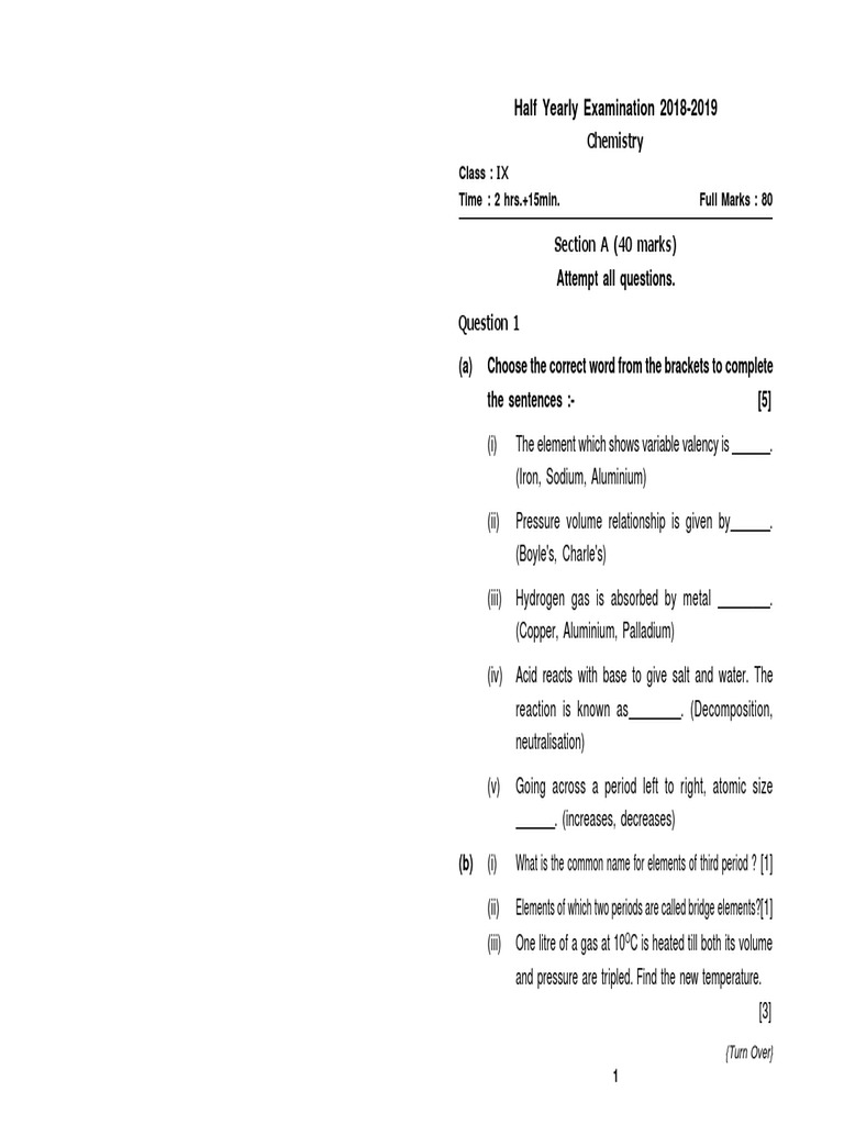 Icse Class 9 Hy Chemistry 2019 | PDF | Chlorine | Ion